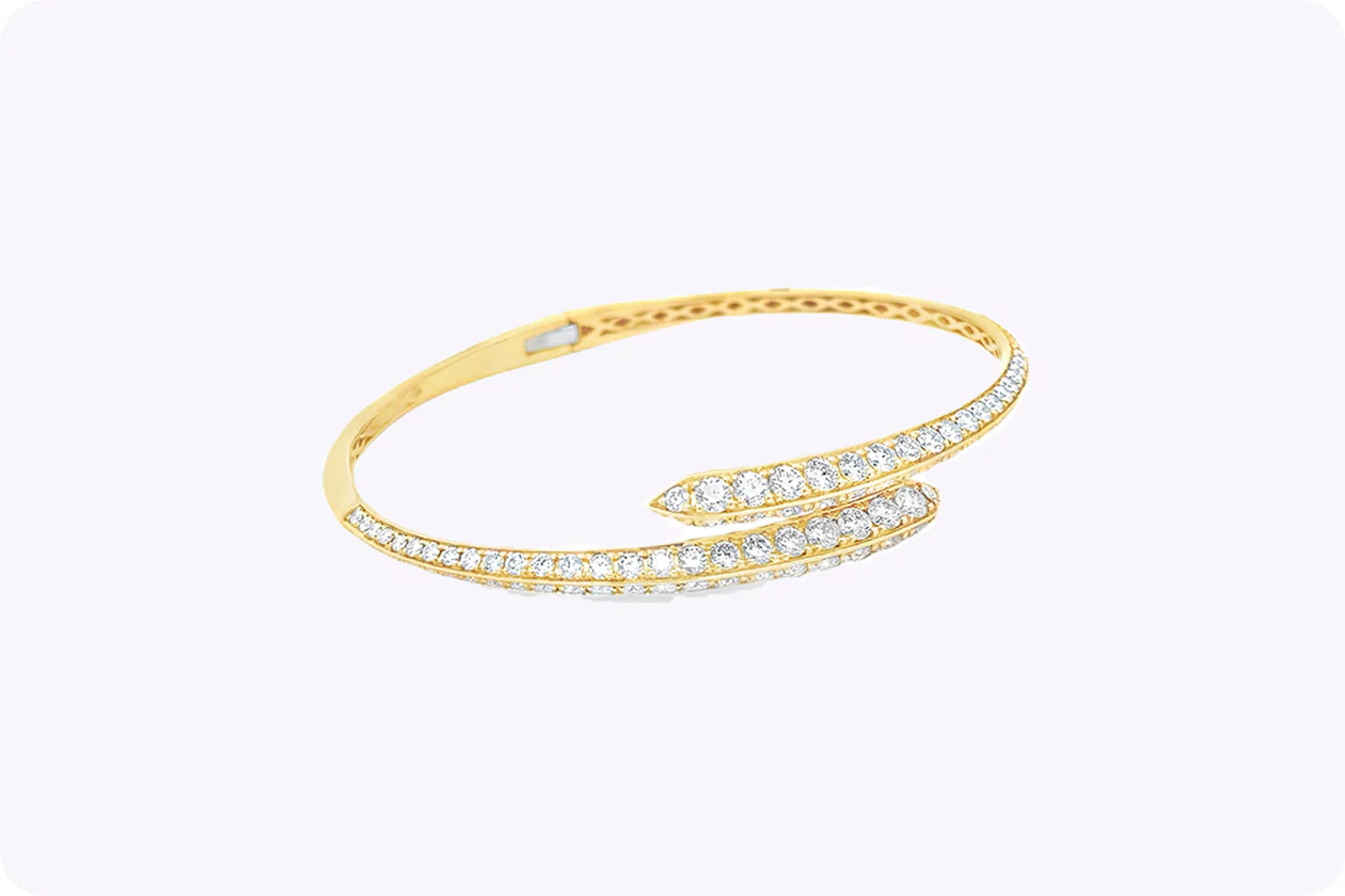 Round Brilliant Cut Diamond Bangle in Yellow Gold | Roman Malakov