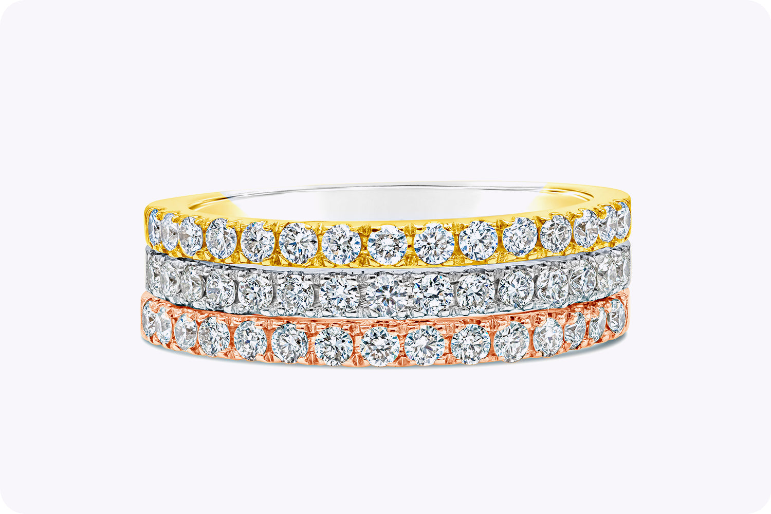 1.01 Diamond Three-Row Tri-Color Wedding Band | Roman Malakov
