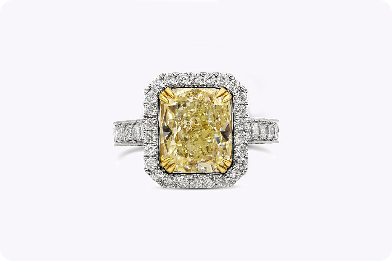 GIA 5.07 Cushion Cut Yellow Diamond Ring | Roman Malakov